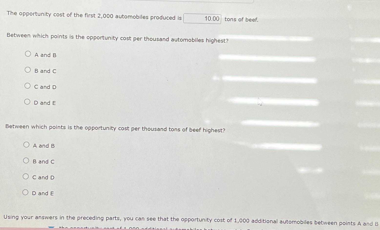 Solved The opportunity cost of the first 2,000 ﻿automobiles | Chegg.com
