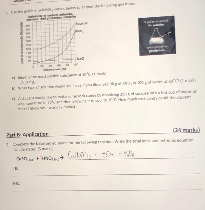 [Solved]: Goo 1. Use the graph of solubility curves below t