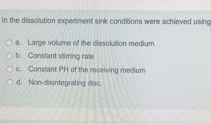 Solved In the dissolution experiment sink conditions were | Chegg.com