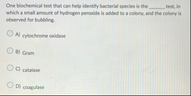 Solved One biochemical test that can help identify bacterial | Chegg.com