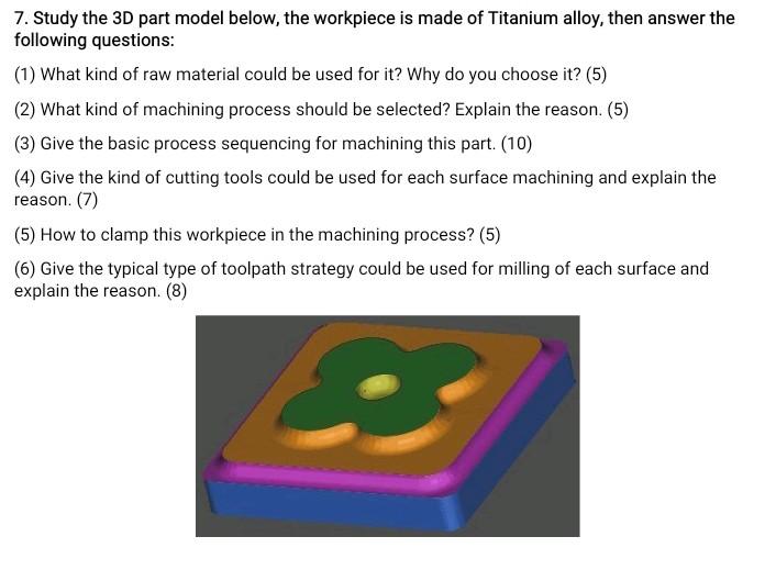 Solved 7. Study the 3D part model below, the workpiece is | Chegg.com
