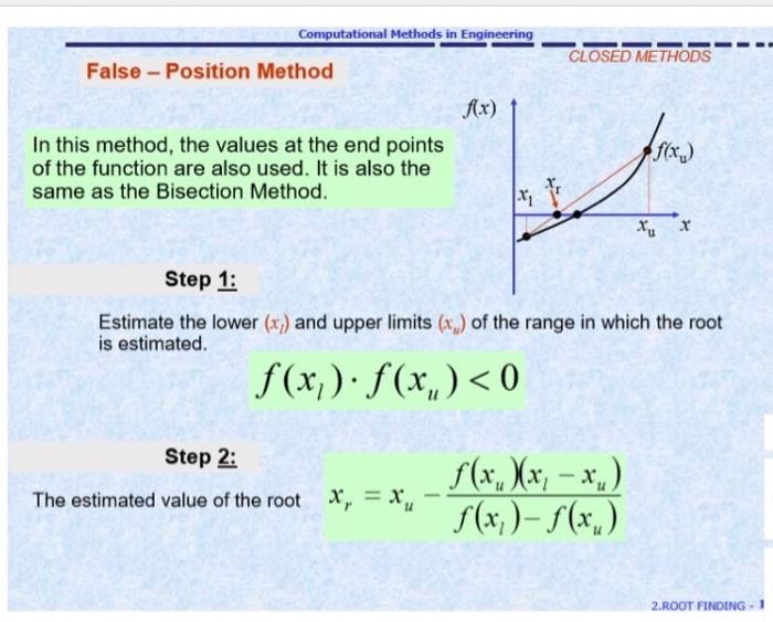 Solved Computational Methods in Engineering CLOSED METHODS | Chegg.com