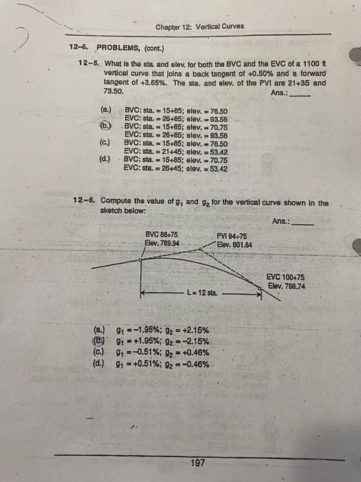Solved 12-5. What is the sta. and elev, for both the EVC and | Chegg.com