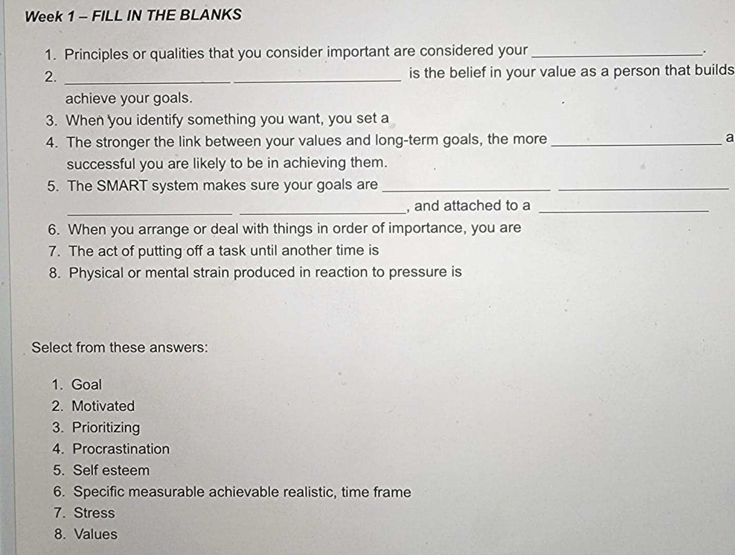 Week 1 - FILL IN THE BLANKS a a 1. Principles or | Chegg.com