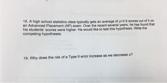 Solved 18. A high school statistics class typically gets an | Chegg.com