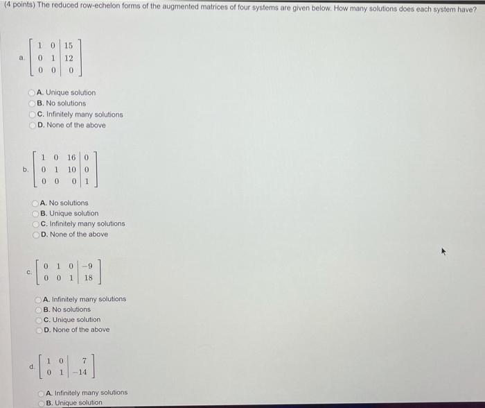 Solved (4 points) The reduced row.echelon forms of the | Chegg.com