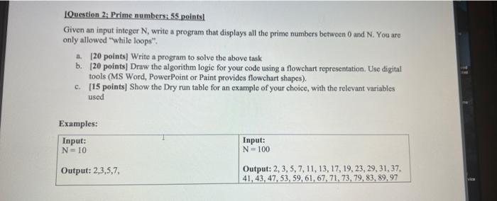 Solved LQuestion 2; Prime numbers: 55 pointsl Given an input | Chegg.com