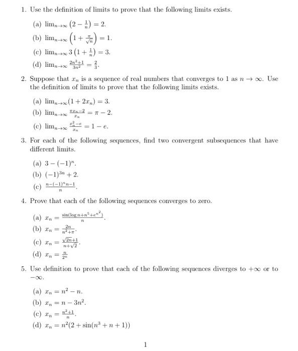 Solved =1-e. 1. Use the definition of limits to prove that | Chegg.com
