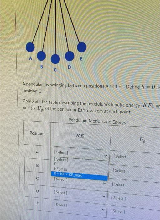 Solved A pendulum is swinging between positions A and E. | Chegg.com