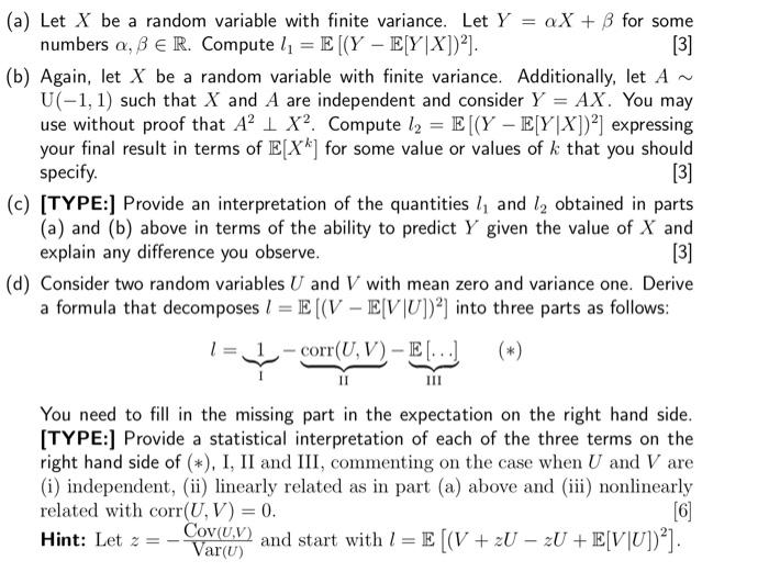 Solved (a) Let X be a random variable with finite variance. | Chegg.com