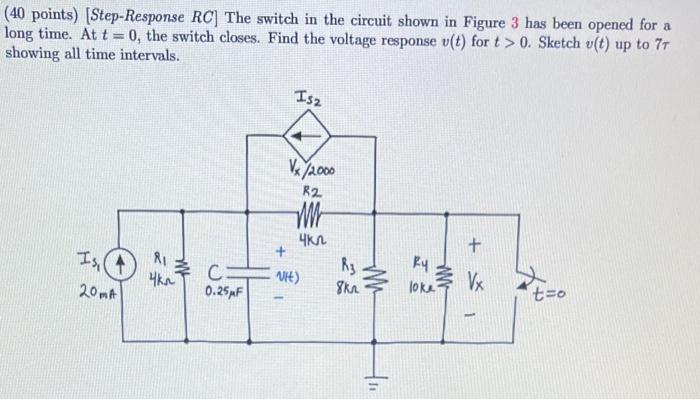Solved (40 points) (Step-Response RC] The switch in the | Chegg.com