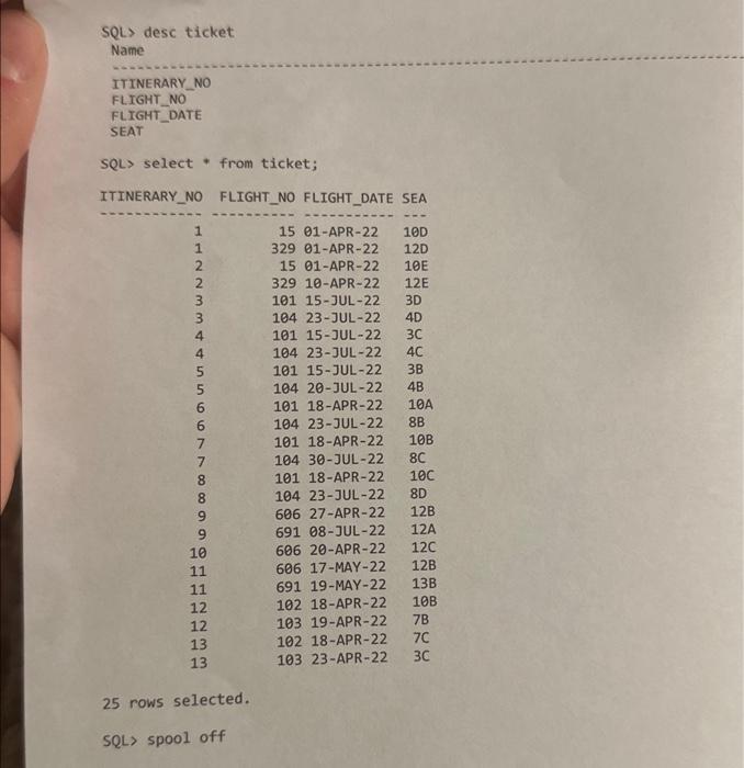 Solved Tables for Air West SQL Experience SQL> set echo on | Chegg.com