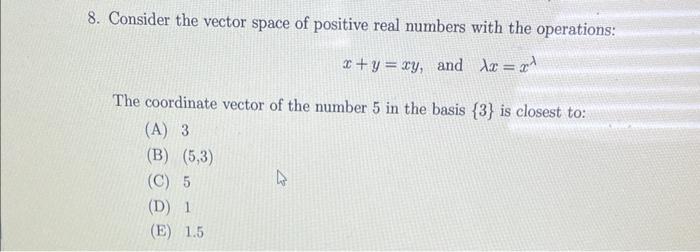 Solved Consider the vector space of positive real numbers | Chegg.com