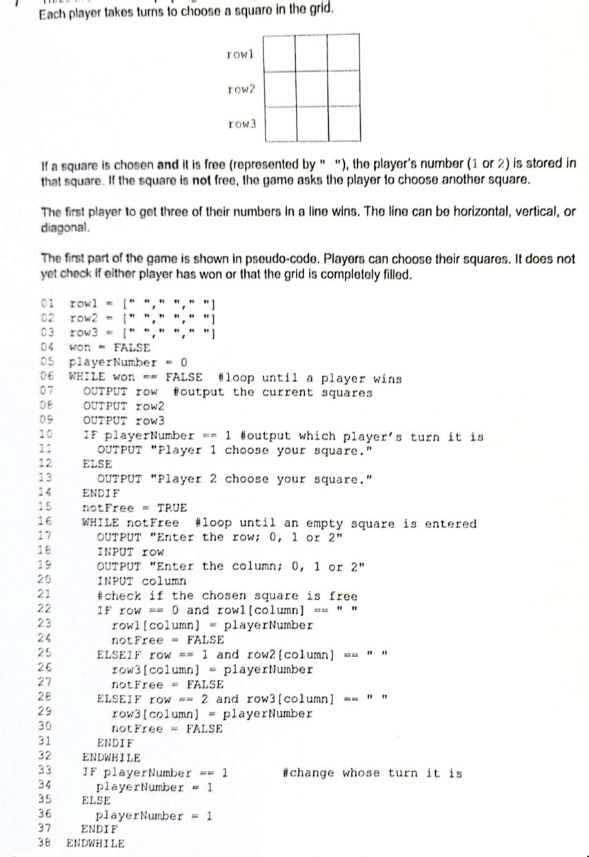 Solved Each player takes turns to choose a square in the | Chegg.com