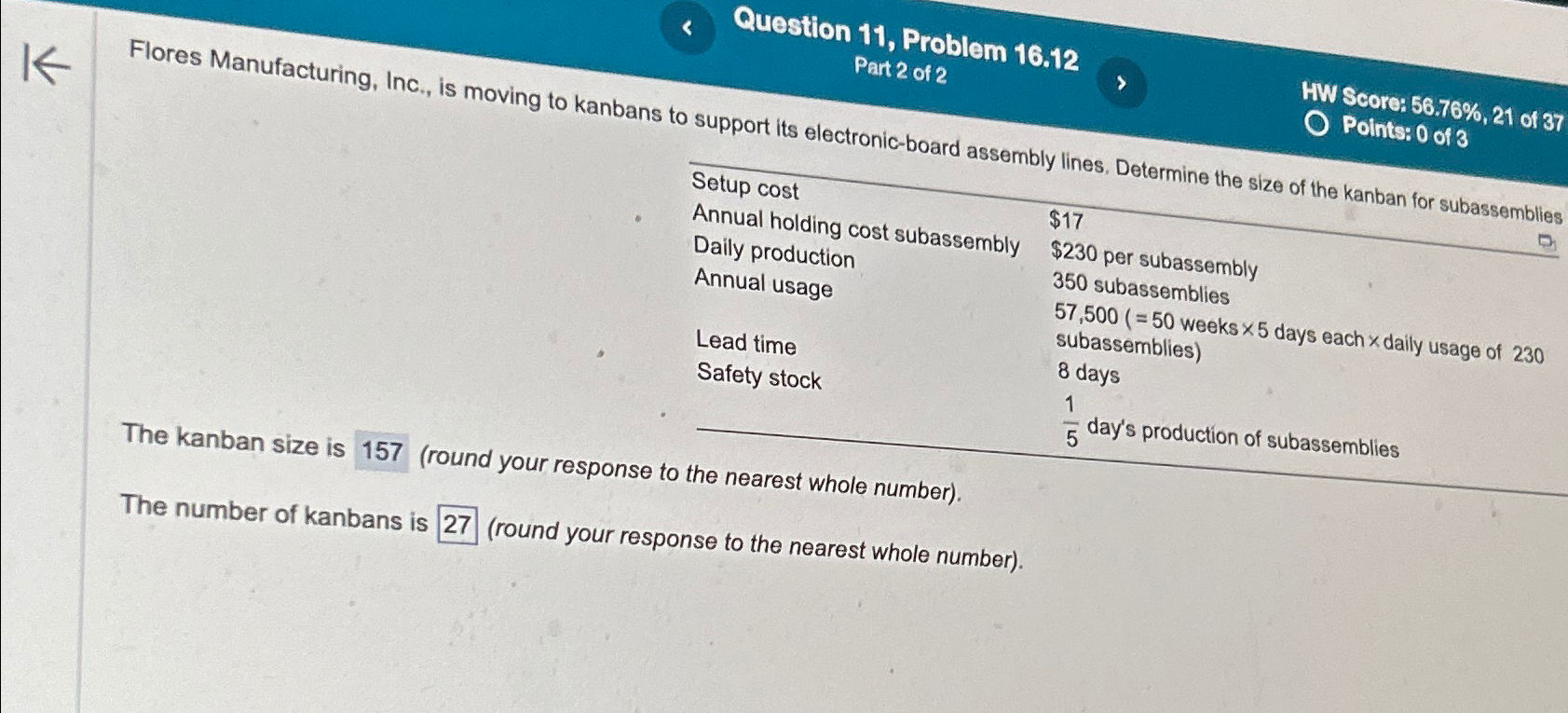 Solved Question 11, Problem 16.12Part 2 of 2HW Score: | Chegg.com Solved Question 11, Problem 16.12Part 2 of 2HW Score: | Chegg.com