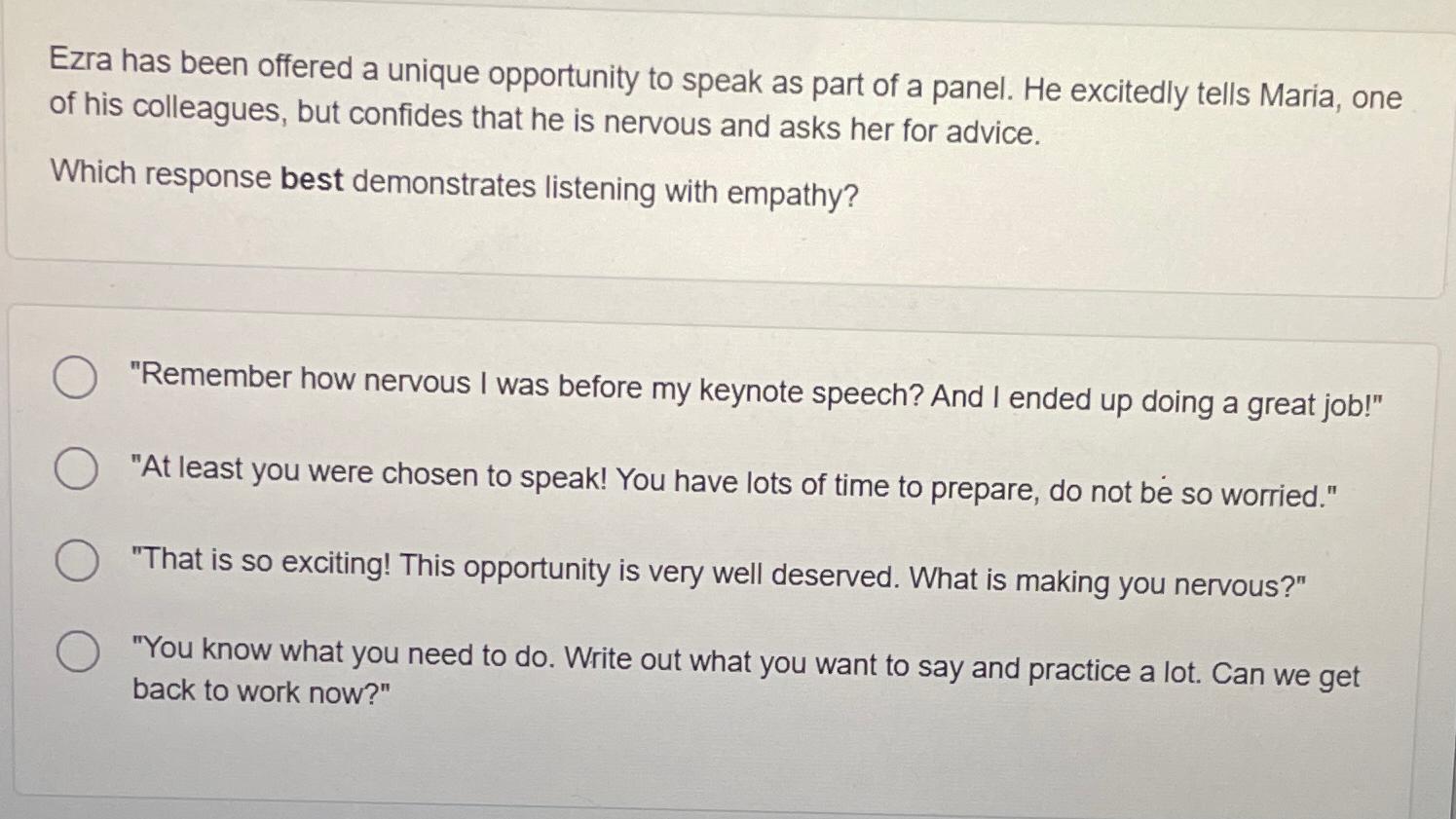 Solved Ezra has been offered a unique opportunity to speak | Chegg.com