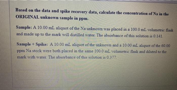 Solved Based on the data and spike recovery data, calculate | Chegg.com