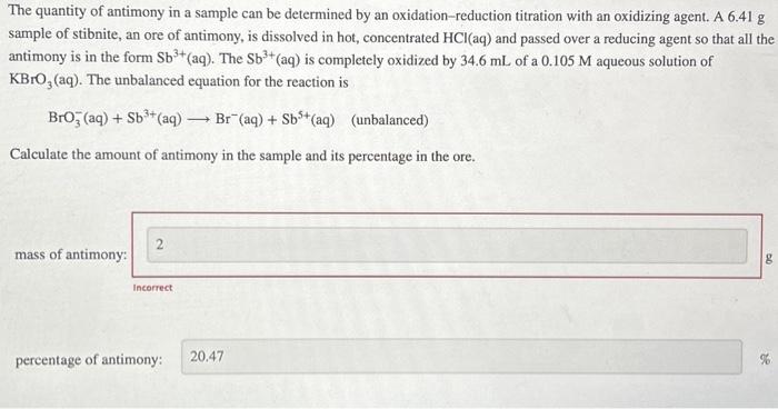 Solved The quantity of antimony in a sample can be | Chegg.com