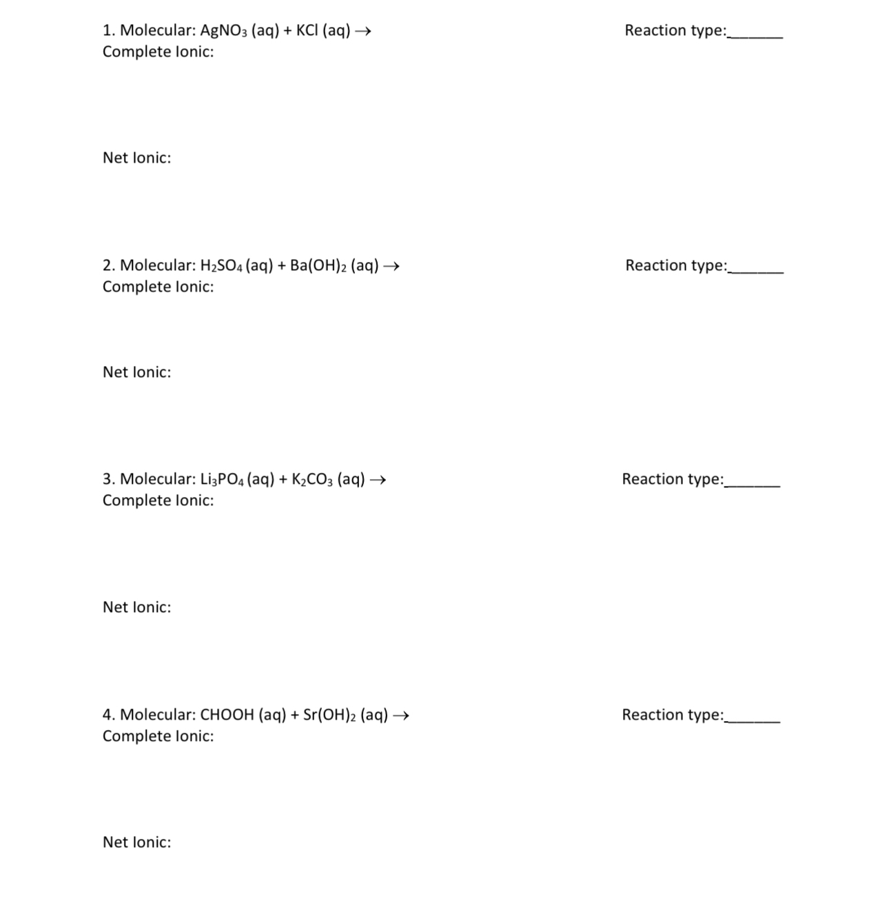Solved Molecular: AgNO3(aq)+KCl(aq)→Reaction type:Complete | Chegg.com