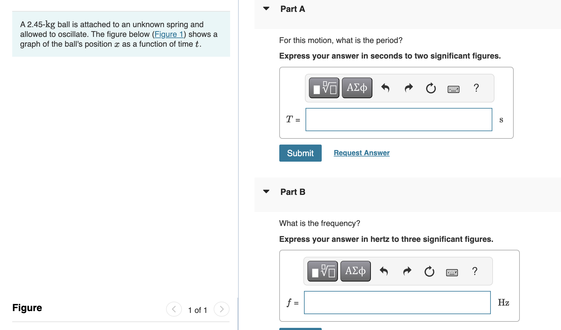 Solved Part AA 2.45-kg ball is attached to an unknown spring | Chegg.com