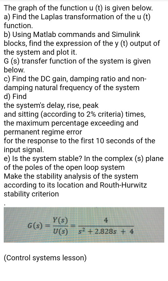 The graph of the function u (t) is given below. a) | Chegg.com
