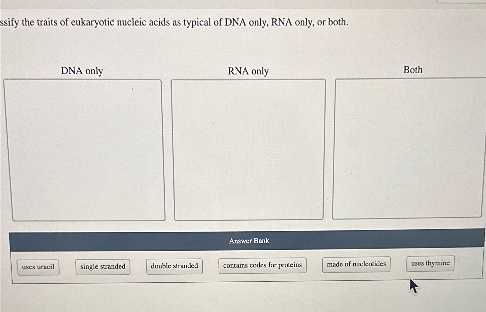 Solved ssify the traits of eukaryotic nucleic acids as | Chegg.com
