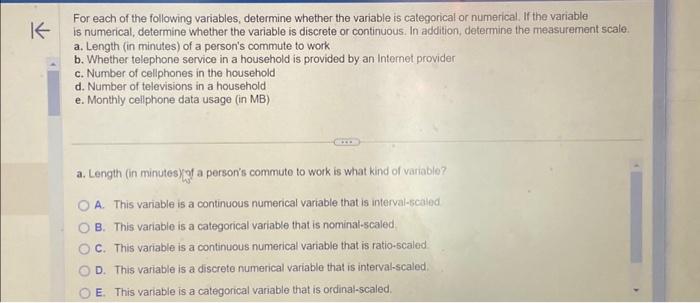 Solved K For each of the following variables, determine | Chegg.com