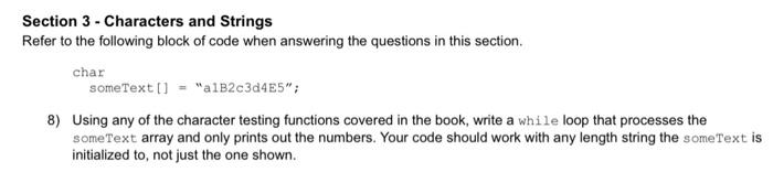 Solved Section 3 - Characters and Strings Refer to the | Chegg.com
