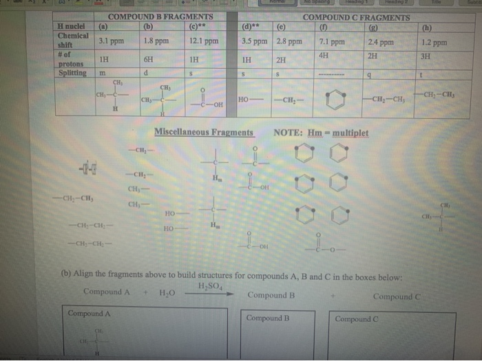 Solved COMPOUND B FRAGMENTS COMPOUND C FRAGMENTS @ Hnuclel | Chegg.com