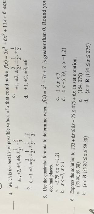 Solved 4. Which is the best list of possible values of x | Chegg.com