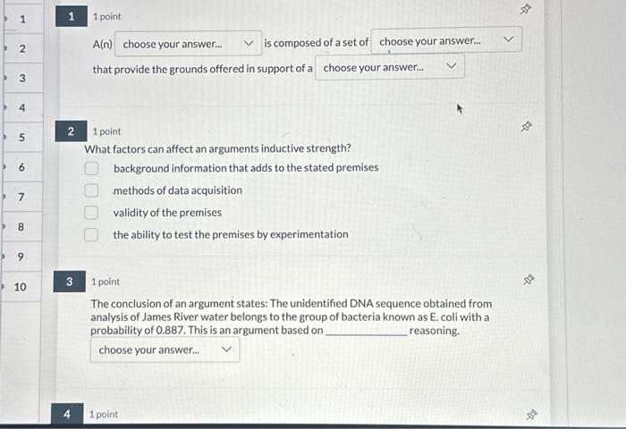 Solved 1 2 3 4 5 6 7 8 9 10 1 2 3 4 1 point A(n) choose your | Chegg.com