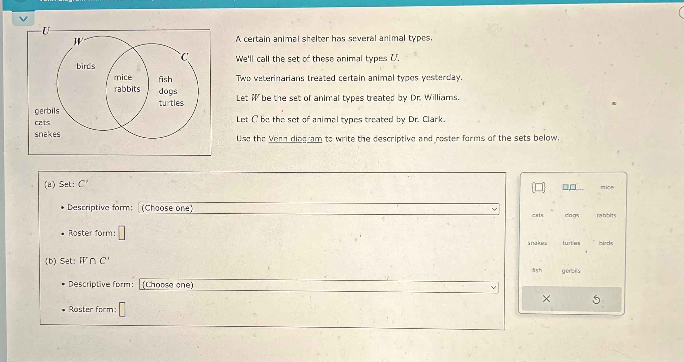 Solved A certain animal shelter has several animal | Chegg.com