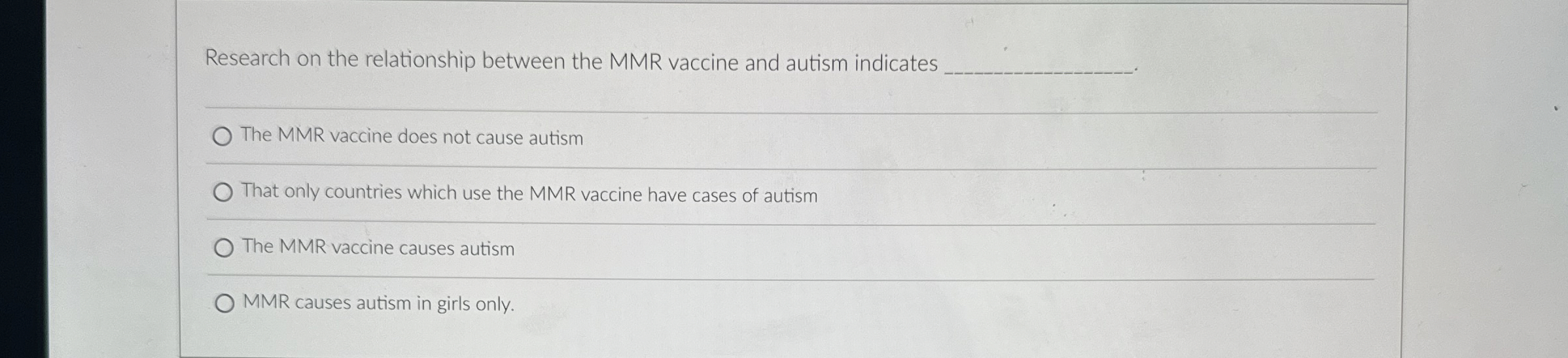 Solved Research on the relationship between the MMR vaccine | Chegg.com