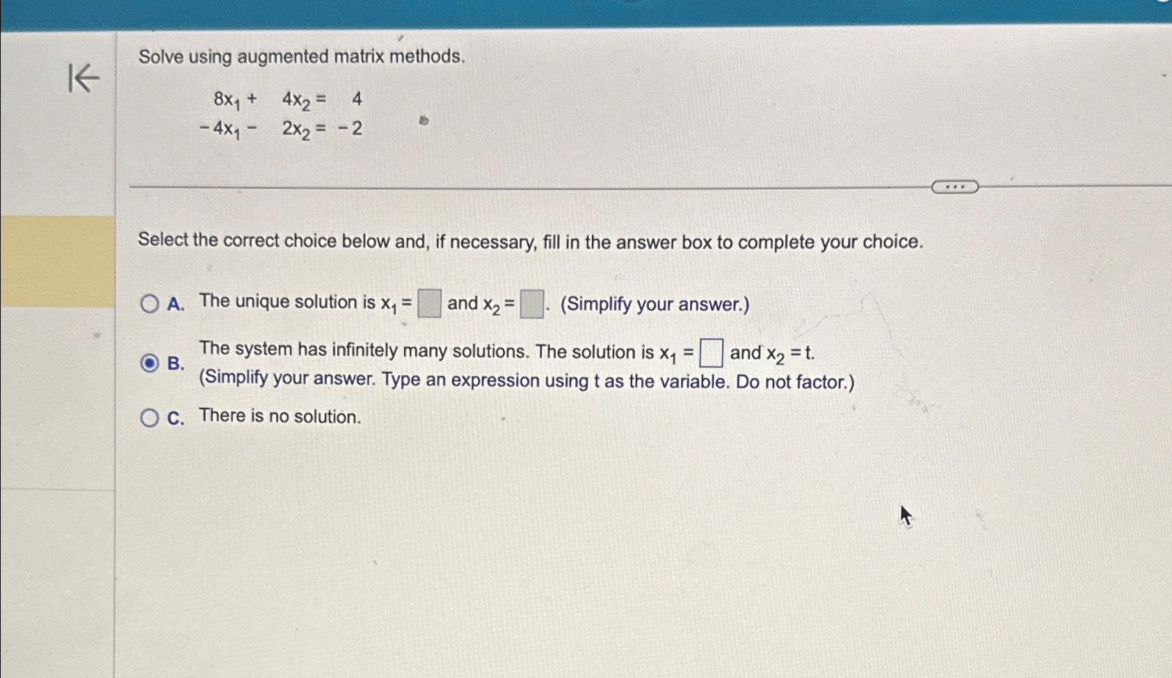 Solved Solve using augmented matrix | Chegg.com