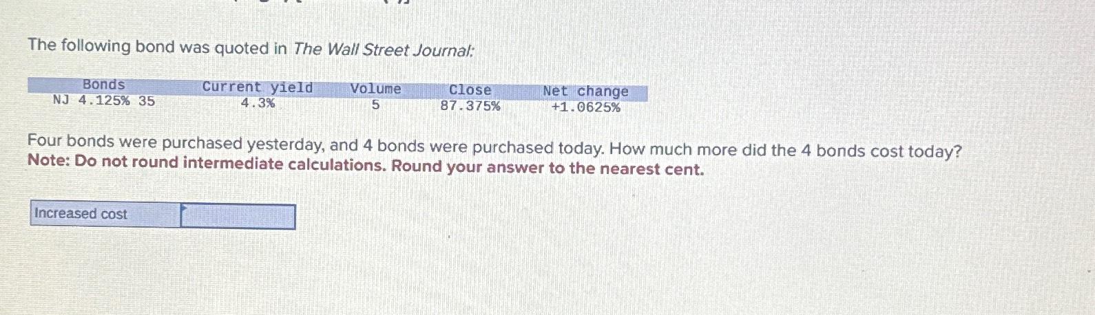 Solved The following bond was quoted in The Wall Street | Chegg.com