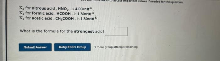 Solved Ka for nitrous acid, HNO2, is 4.00×10−4. Ka for | Chegg.com