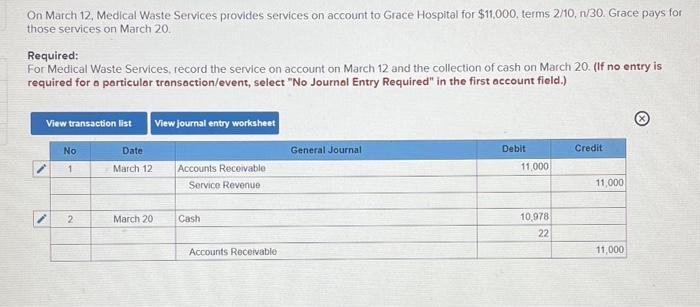 Solved On March 12, Medical Waste Services provides services | Chegg.com