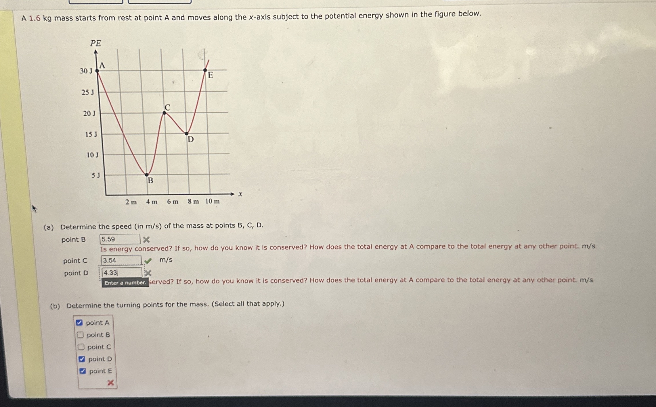 Solved A 1.6 ﻿kg mass starts from rest at point A and moves | Chegg.com