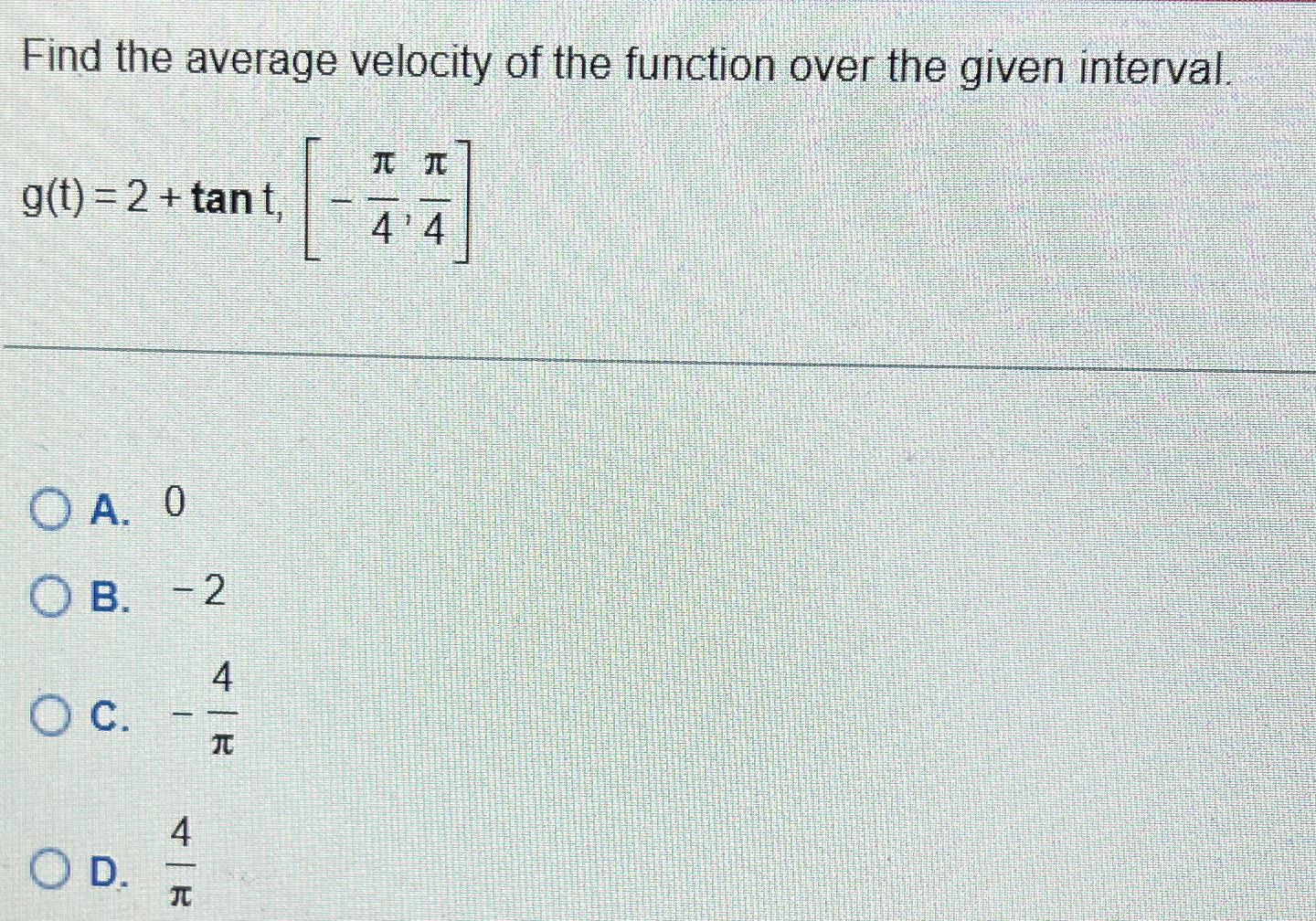 Solved Find the average velocity of the function over the | Chegg.com