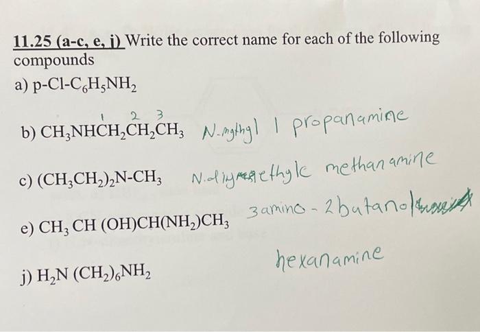 Solved 11.25 (a-c, e, i) Write the correct name for each of | Chegg.com