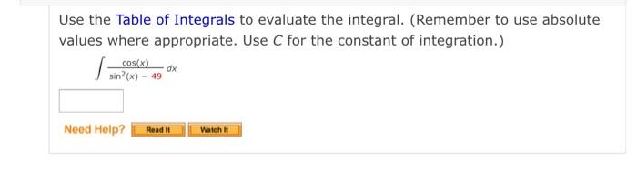 Solved Use the Table of Integrals to evaluate the integral. | Chegg.com