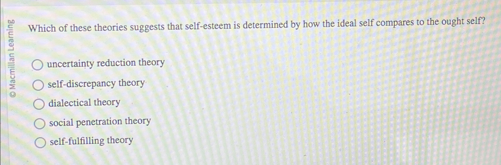 Solved Which of these theories suggests that self-esteem is | Chegg.com
