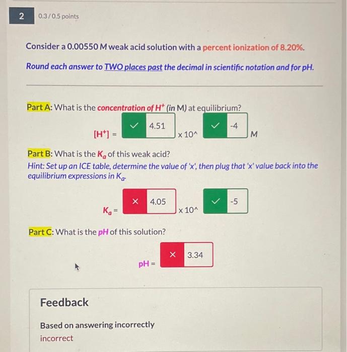Solved Consider a 0.00550M weak acid solution with a percent | Chegg.com