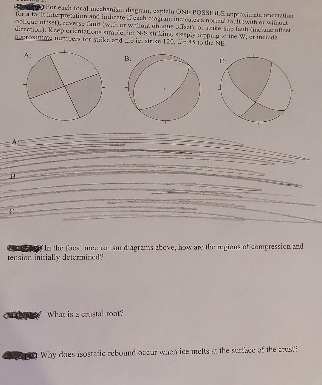 Solved For each focal mechanism diagram, explain ONE | Chegg.com