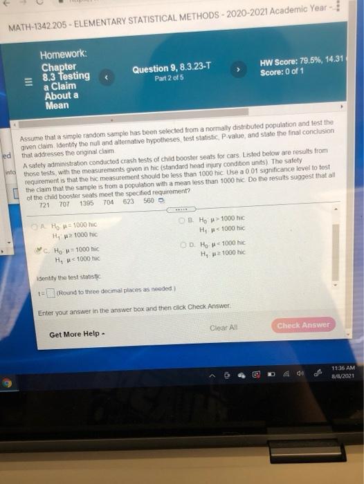Solved MATH-1342205 - ELEMENTARY STATISTICAL METHODS - | Chegg.com