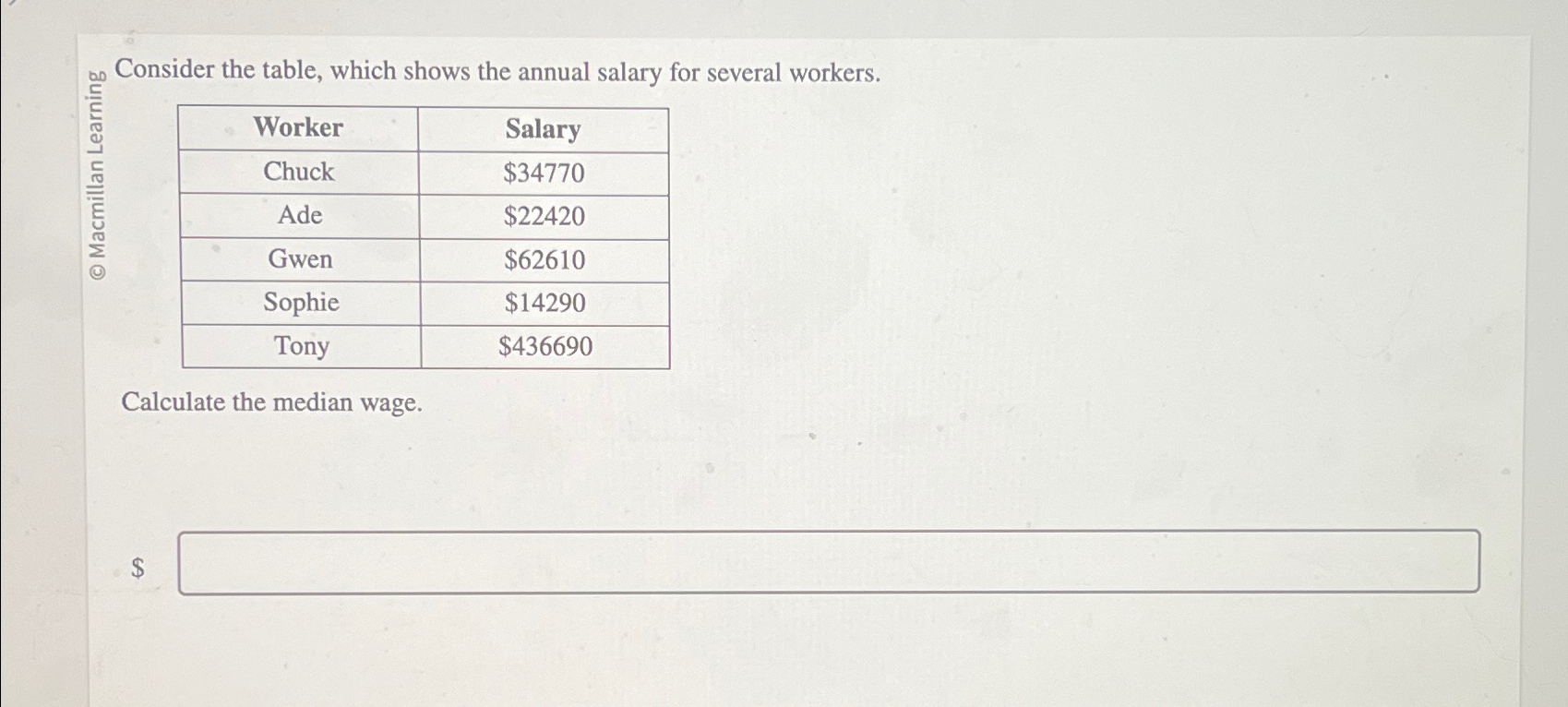 Solved Consider the table, which shows the annual salary for | Chegg.com