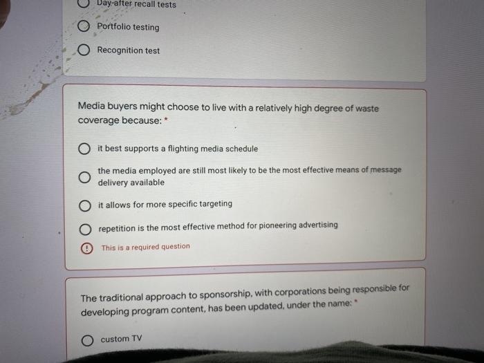 Solved Day-after recall tests Portfolio testing Recognition | Chegg.com