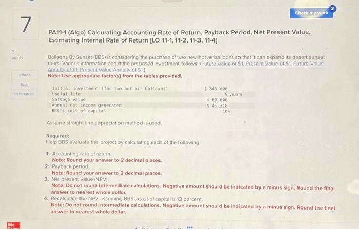 Solved PA11-1 (Algo) Calculating Accounting Rate of Return, | Chegg.com