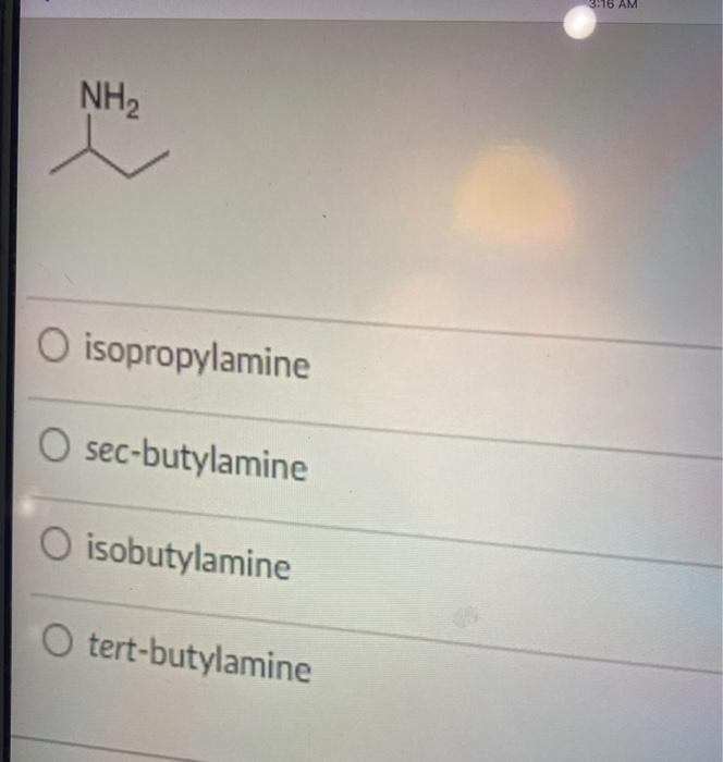 Solved 3:16 AM NH O isopropylamine sec-butylamine O | Chegg.com