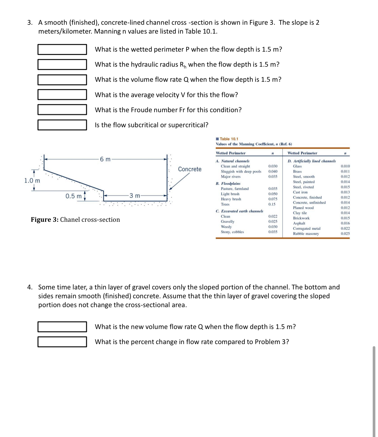 Solved A smooth (finished), ﻿concrete-lined channel cross | Chegg.com